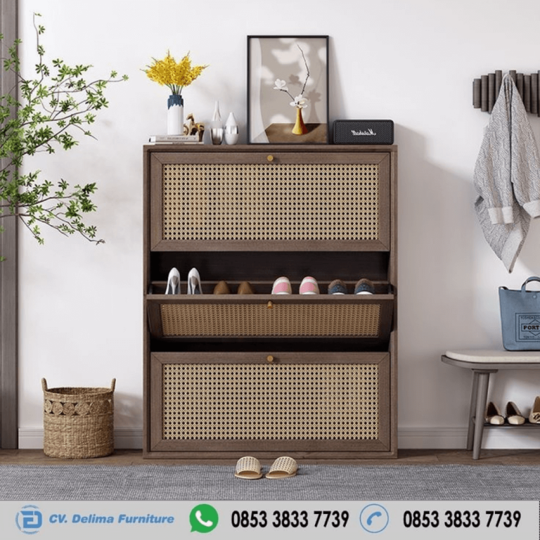 Rak Sepatu Kayu Jati Kombinasi Rotan Firniture Jati Jepara